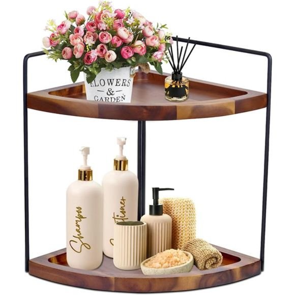 Kitchen | 2 Tier Corner Shelf Countertop Organizer Acacia Wood ...